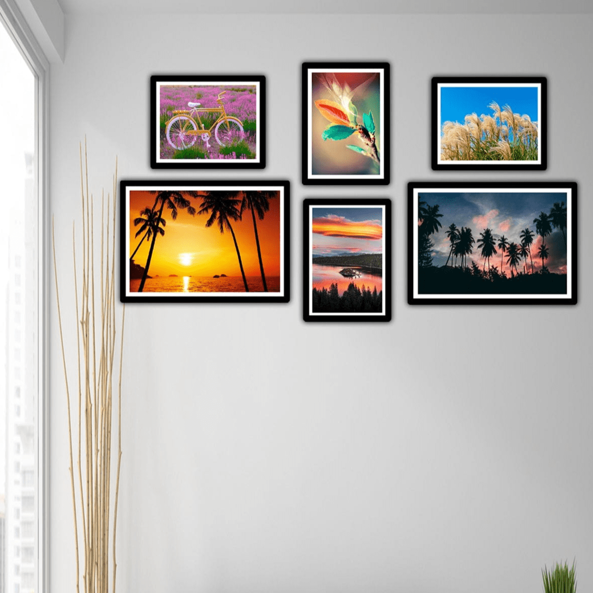 6 Piece Landscape Paintings Black Frame Look UV Printed MDF Painting ...