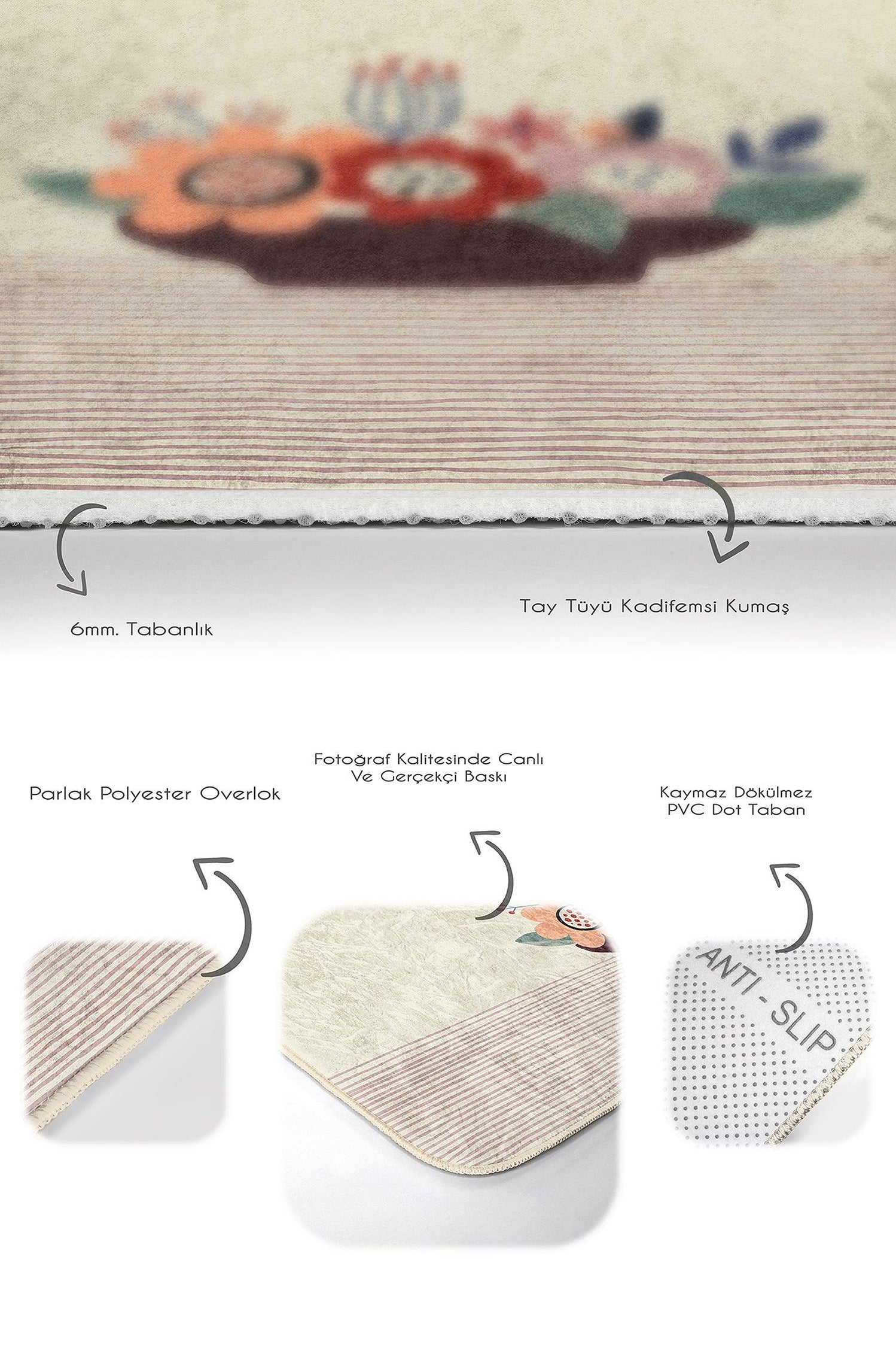 Vazo Çiçek Demetleri Özel Tasarımlı 2li Banyo Paspas ve Halısı Takımı ...